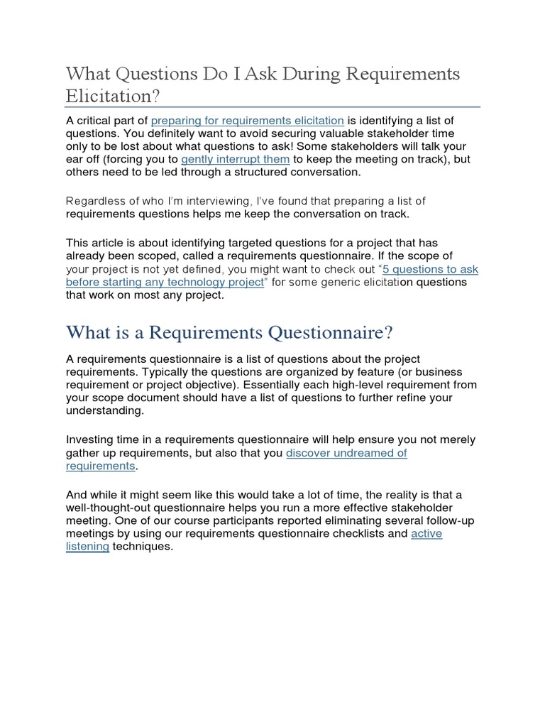 Questions Asked During Requirements Elicitation | PDF | Question ...