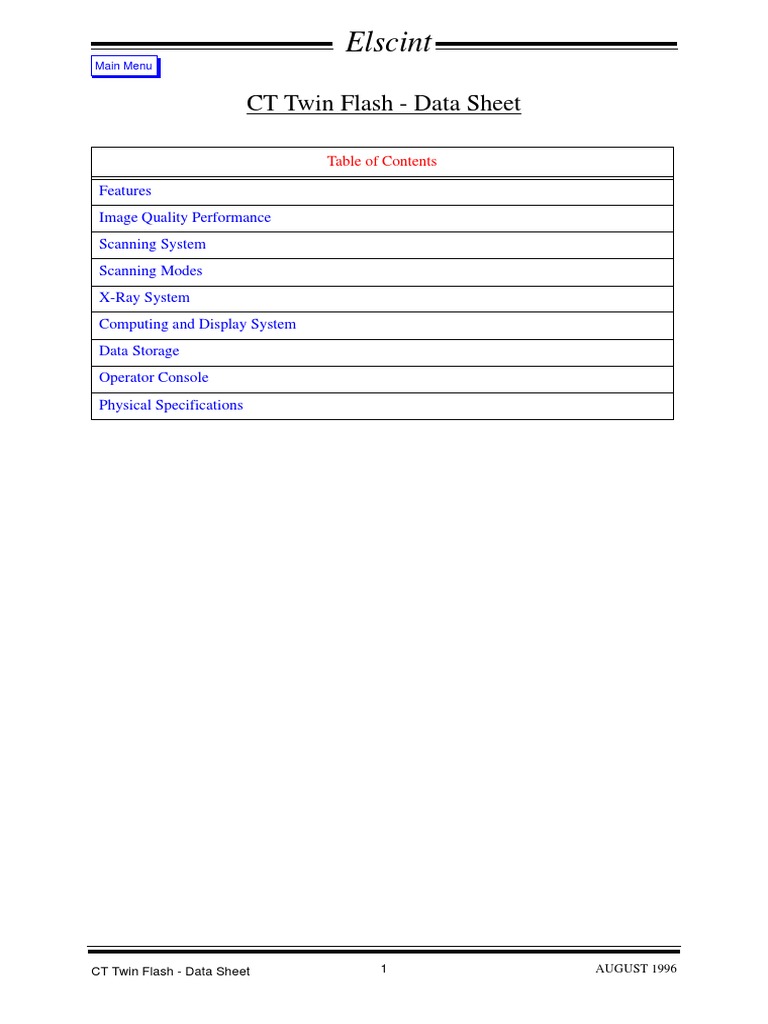 Elscint: CT Twin Flash - Data Sheet | PDF | Ct Scan | Computer Data Storage