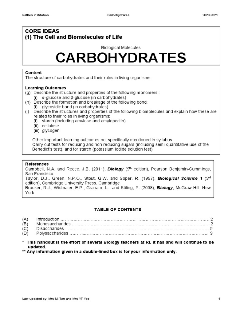 RI 2020 Carbohydrates Lecture Notes - Students | PDF | Cellulose ...