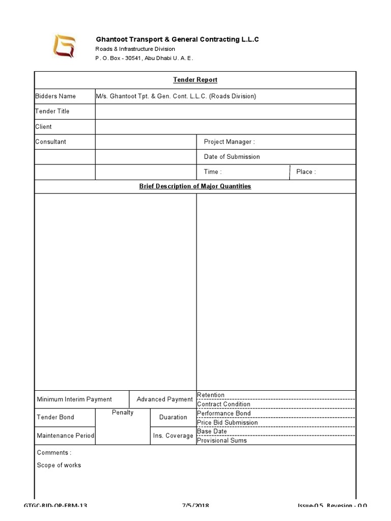 Ghantoot Transport & General Contracting L.L.C: Tender Report | PDF