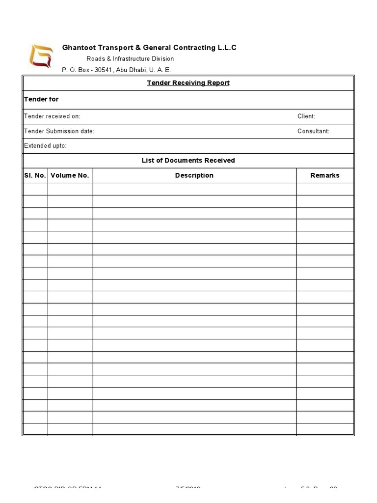 GTGC-RID-OP-FRM-14 Tender Receipt | PDF