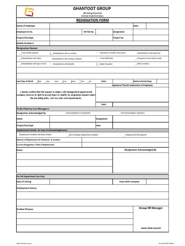 06 - Resignation Form - 2018 | PDF | Employee Relations | Labor