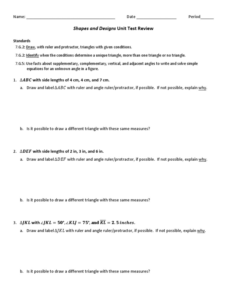 Shapes Unit Test Review Packet | PDF | Triangle | Angle
