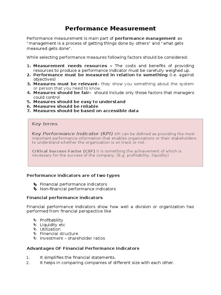 Performance Measurement | PDF | Performance Indicator | Return On ...