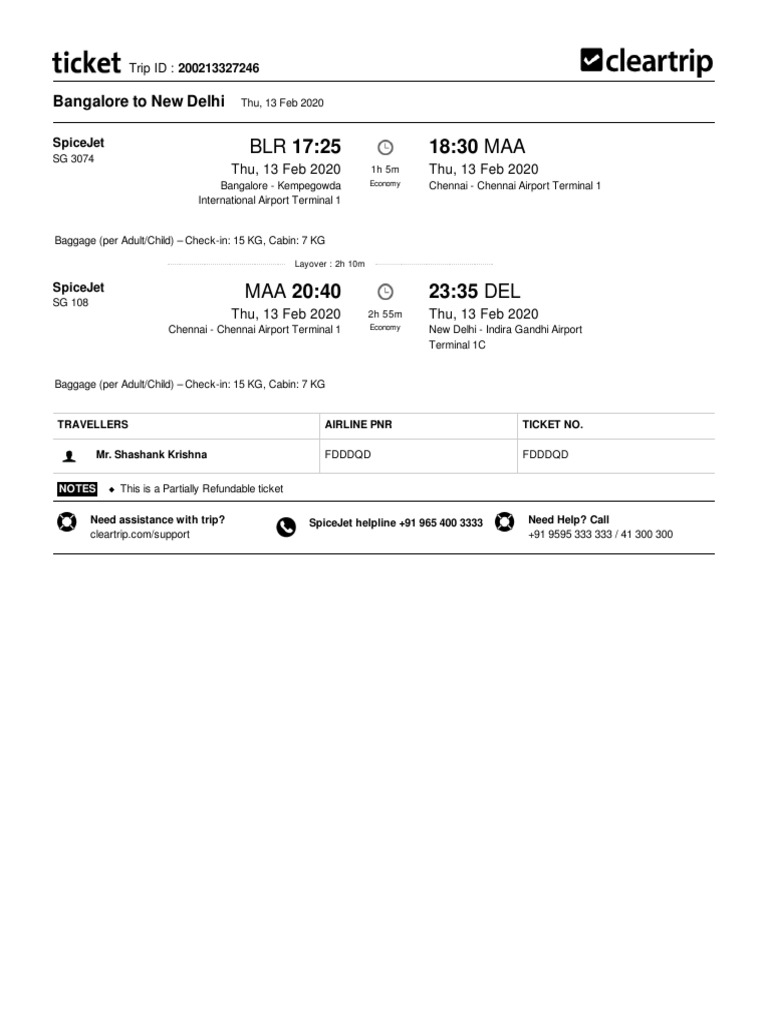 Cleartrip Flight Domestic E-Ticket PDF | PDF | Aviation | Transport