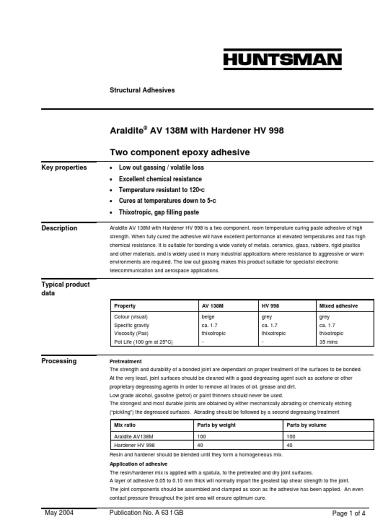 Araldite AV 138M With Hardener HV 998 Two Component Epoxy Adhesive ...