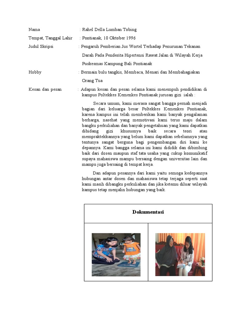 Biodata, Foto, Kesan Dan Pesan Rahel Della Lumban Tobing | PDF | Karier ...