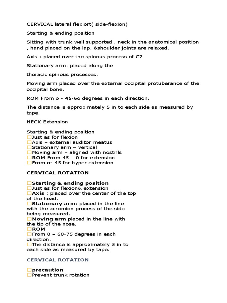 ROM From 45 - 0 For Extension: Cervical Rotation | PDF