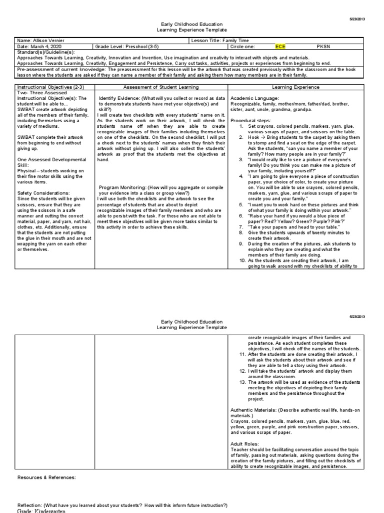 Visual Arts Lesson Plan | PDF | Creativity | Early Childhood Education