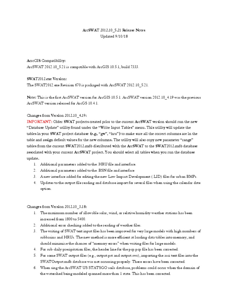 ArcSWAT Version2012.10 5.21 ReleaseNotes PDF | PDF | Arc Gis ...