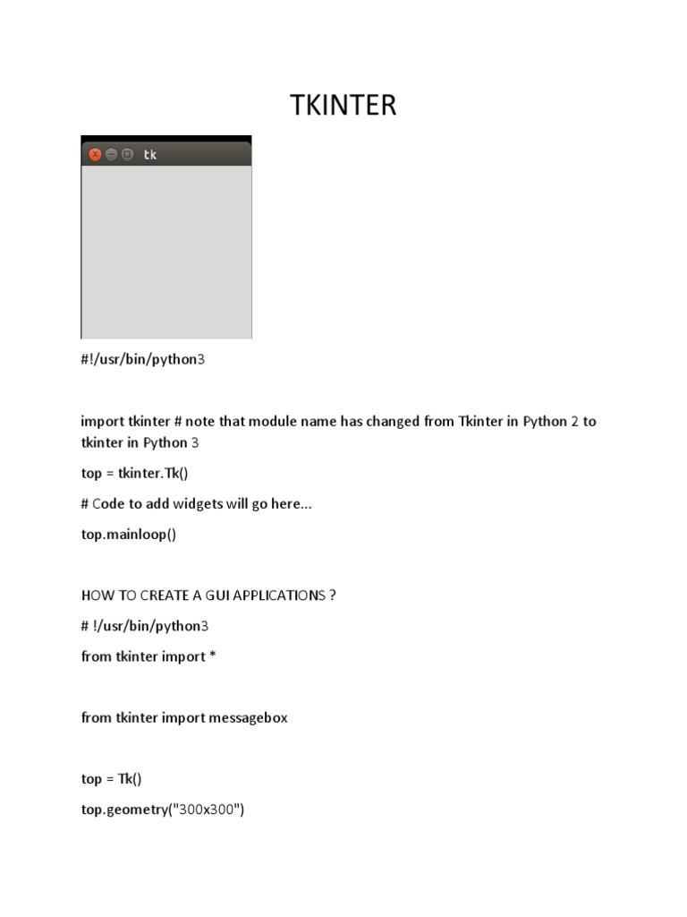 TKINTER | PDF | Computer Libraries | Graphical User Interfaces