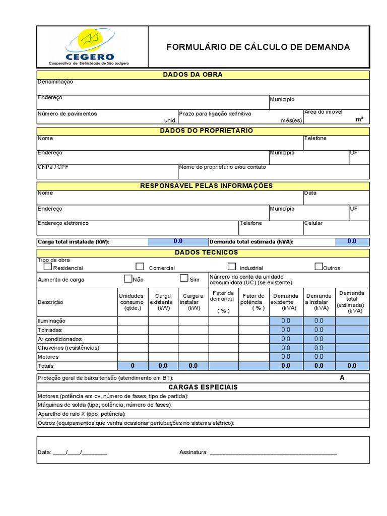 Formulario de Calculo de Demanda | PDF | Potência (Física) | Engenharia ...