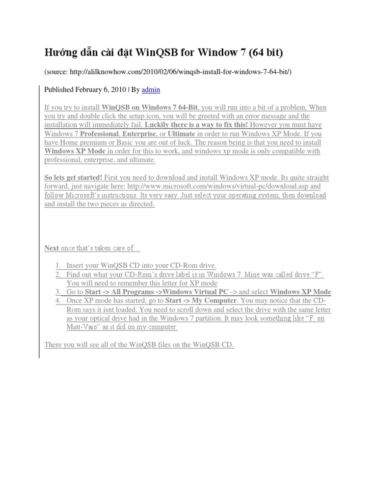Install WinQSB on Windows 7 64-Bit | PDF | Windows 7 | Microsoft Windows