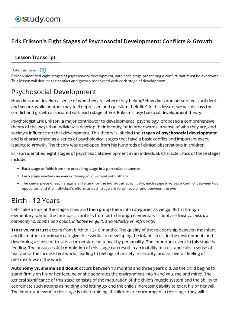Erik Erikson's Eight Stages of Psychosocial Development - Conflicts ...