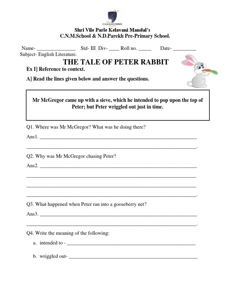 The Tale of Peter Rabbit Worksheet S8UdG9cz2a PDF | PDF | Home & Garden