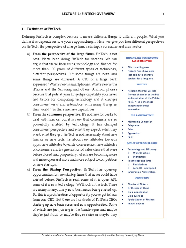 Lecture 1 Introduction To Fintech Pdf Capital One Financial