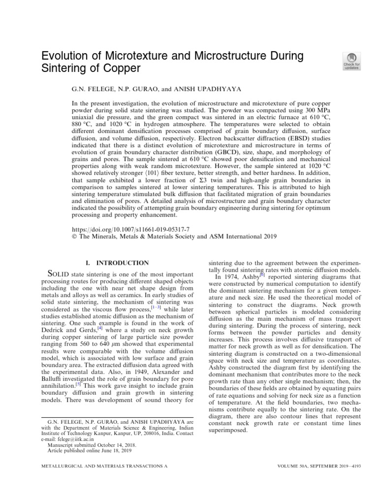 Evolution of Microtexture and Microstructure During Sintering of Copper | PDF | Sintering ...