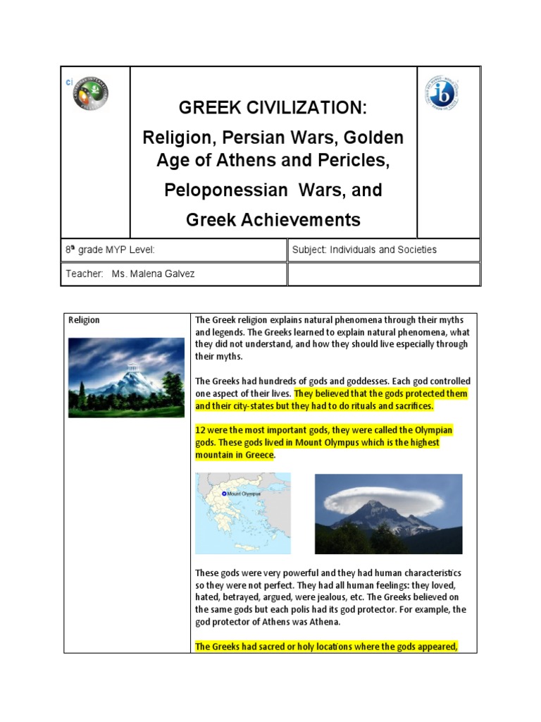 Greek Civilization: Religion, Persian Wars, Golden Age of Athens and ...