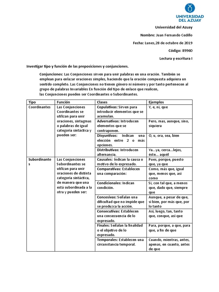 Preposiciones y Conjunciones | PDF | Gramática | Ciencia cognitiva