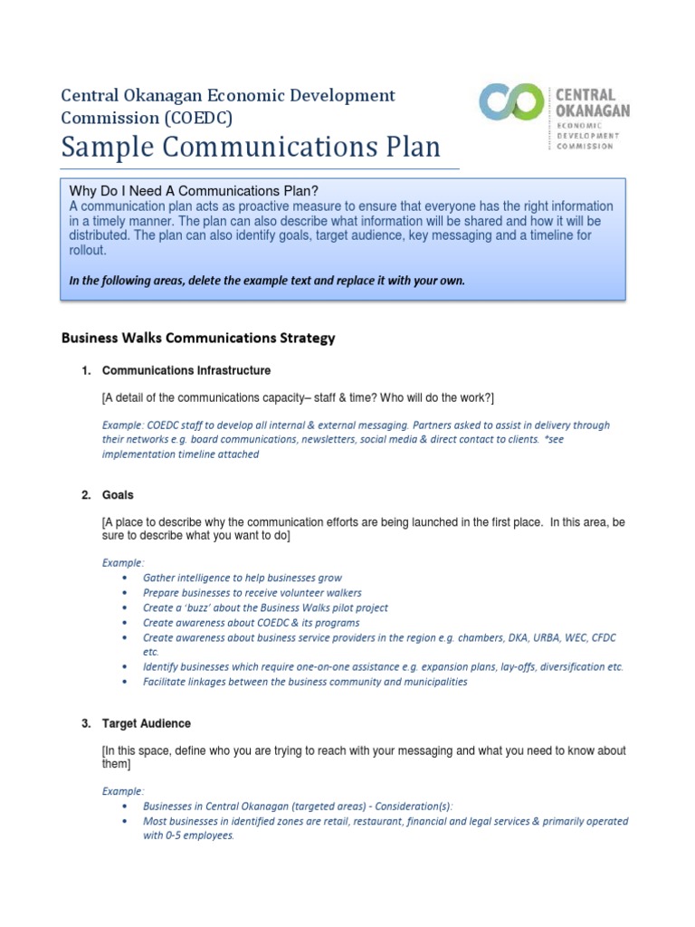 Sample Communications Plan: Central Okanagan Economic Development ...
