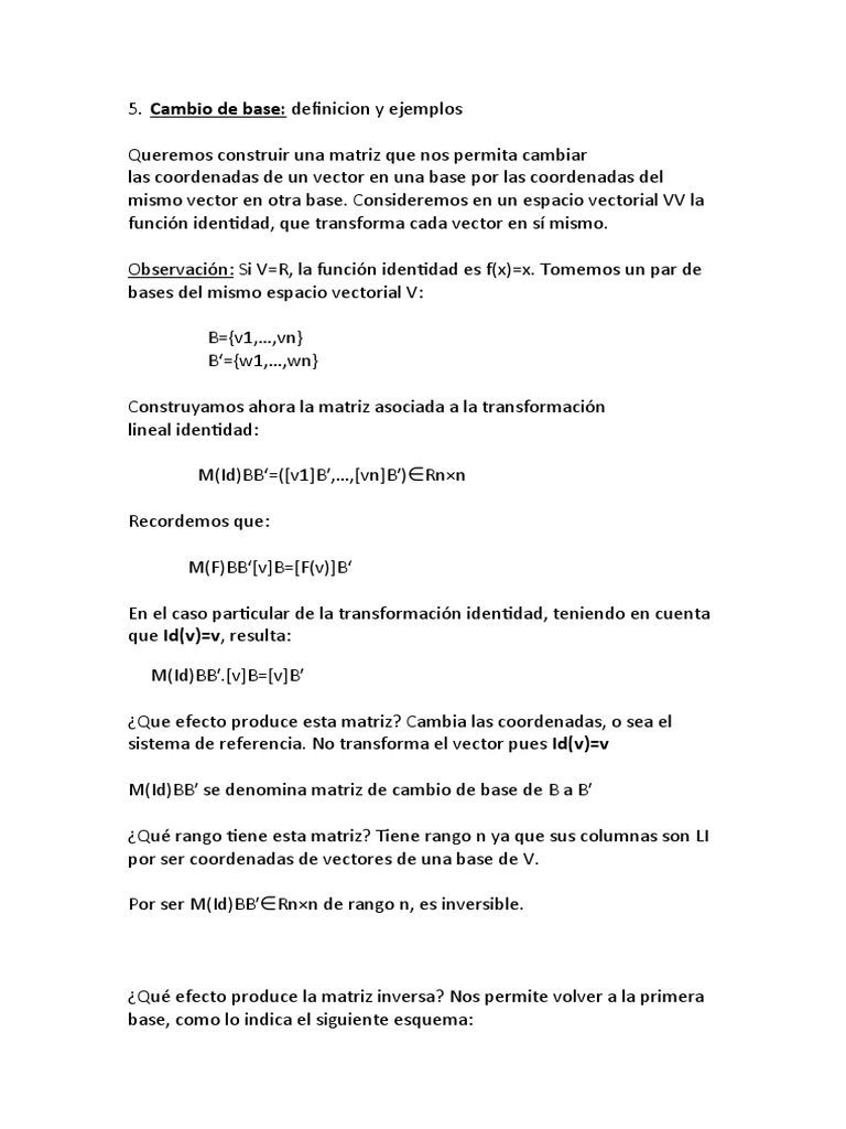Cambio de Base | PDF | Base (álgebra lineal) | Espacio vectorial