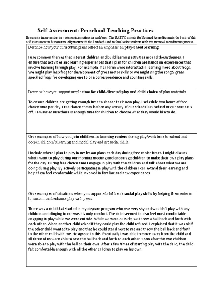 Self-Assessment Preschool Teaching Practices | PDF | Syllable | Books