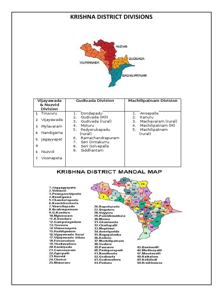 Krishna District Divisions: Vijayawada & Nuzvid Division Gudivada ...