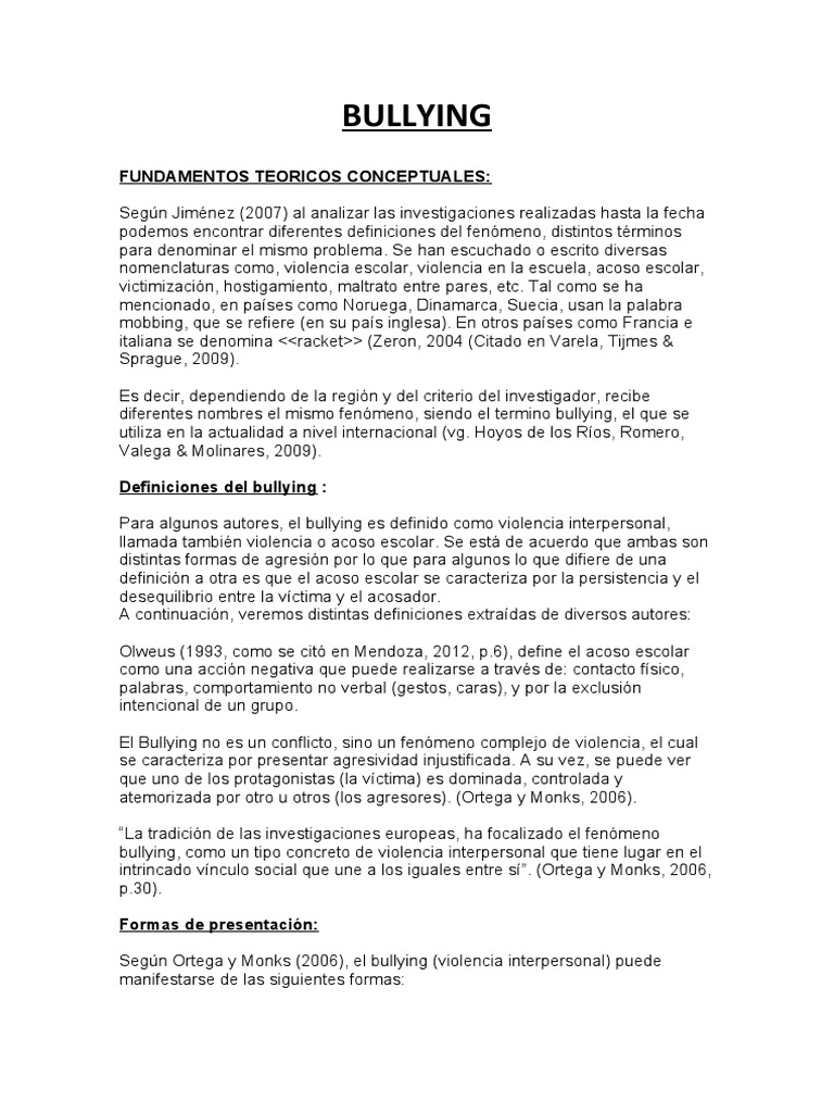 Definición y formas del bullying escolar | PDF | Agresión | Violencia