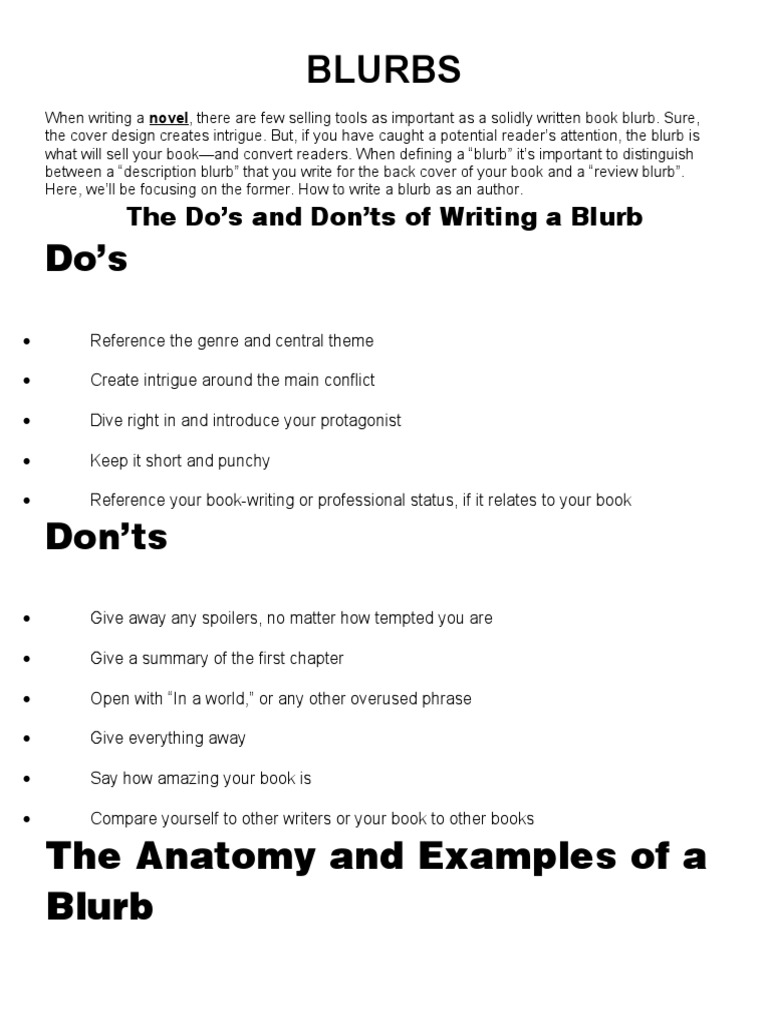 Blurbs: The Anatomy and Examples of A Blurb | Download Free PDF | Books