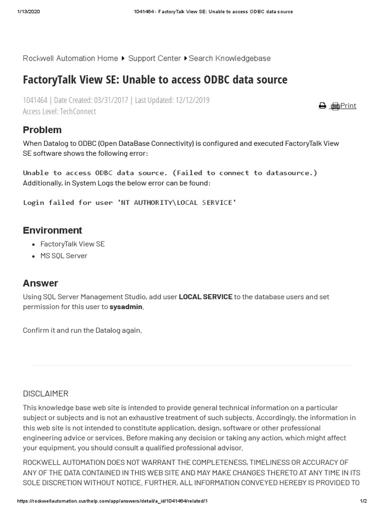 FactoryTalk View SE - Unable To Access ODBC Data Source | PDF | Data Management | Databases