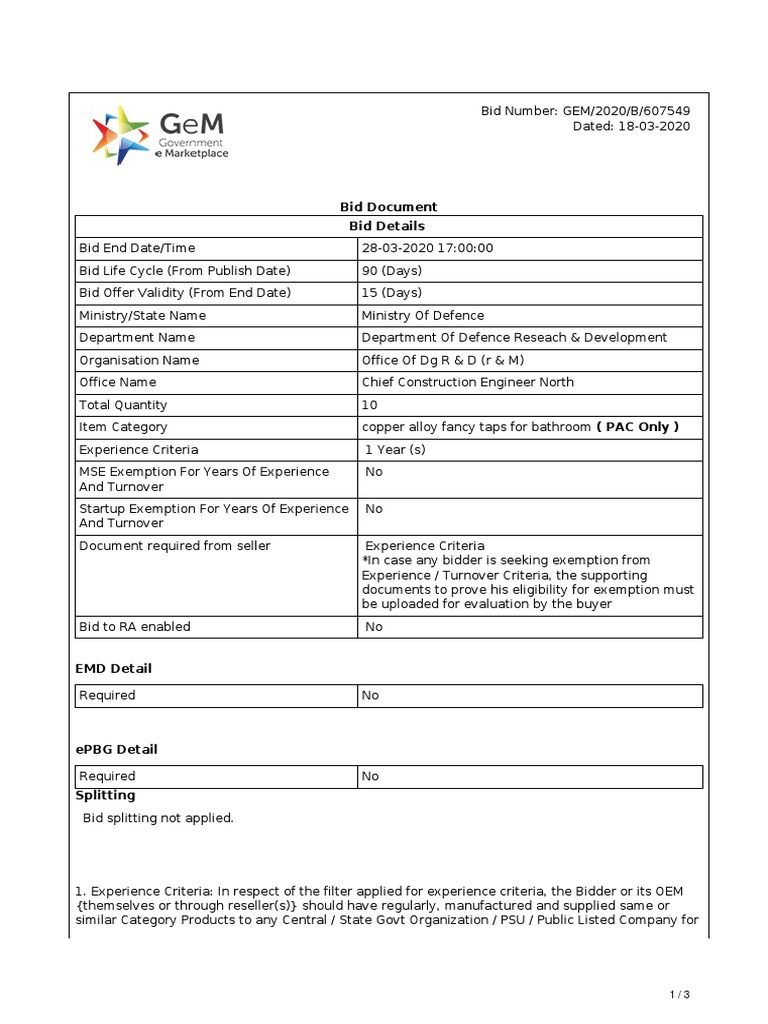 GeM Bidding 1674048 | PDF | Business | Nature