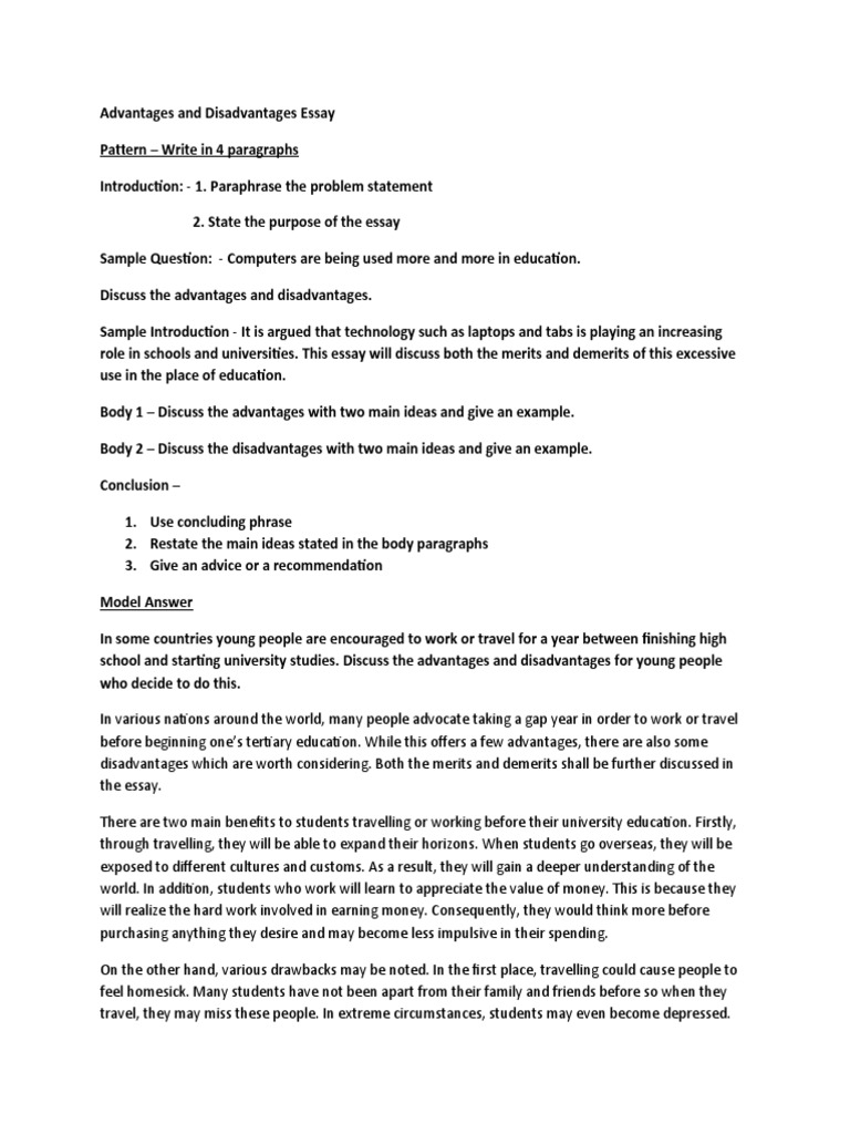 Advantages and Disadvantages Essay Structure With Sample | PDF | Essays ...