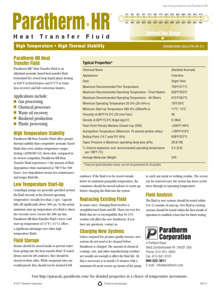 Paratherm HR: Heat Transfer Fluid | PDF | Heat Transfer | Coolant