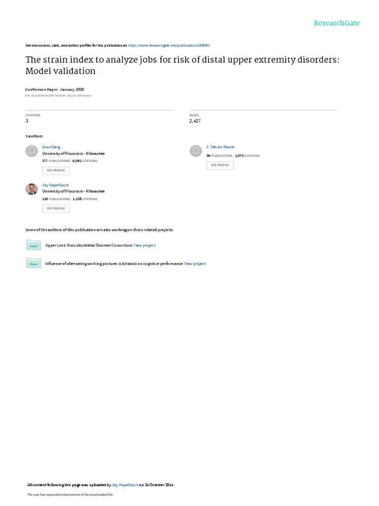 The Strain Index To Analyze Jobs For Risk of Distal Upper Extremity ...