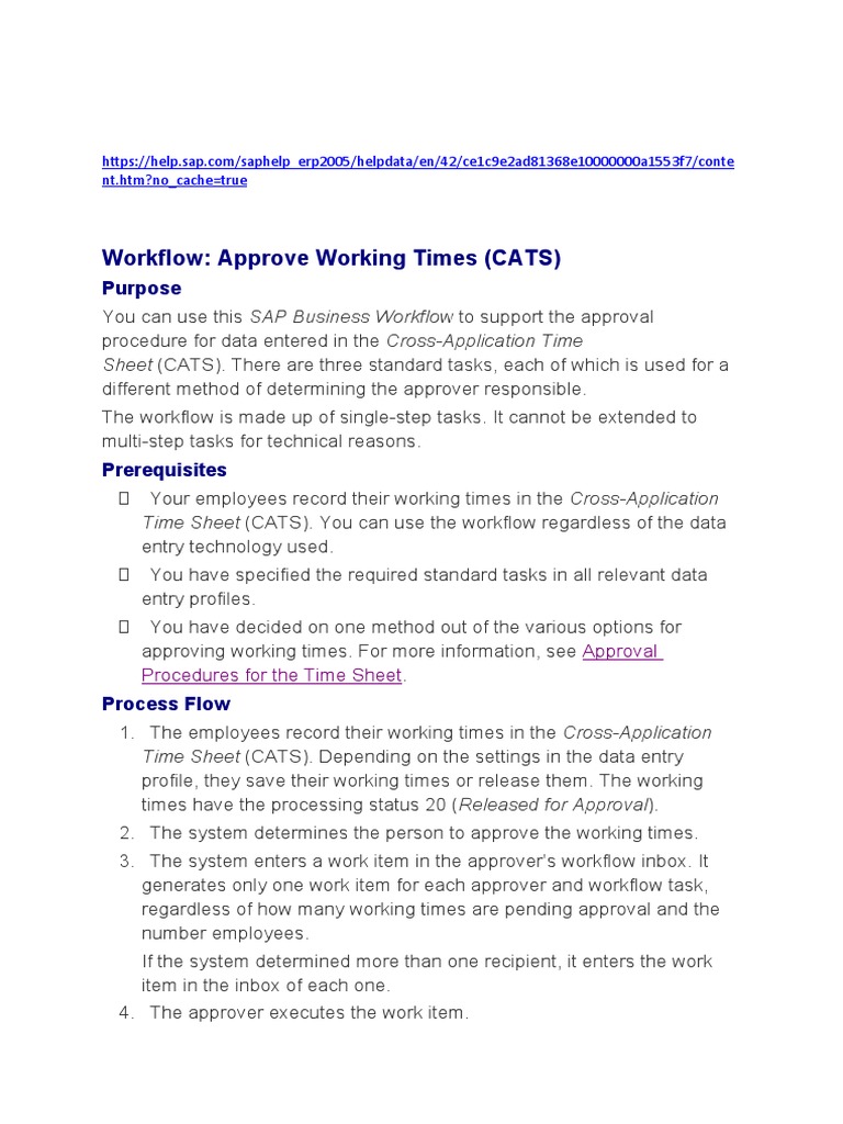 Workflow: Approve Working Times (CATS) : Purpose | PDF | Workflow | Web ...