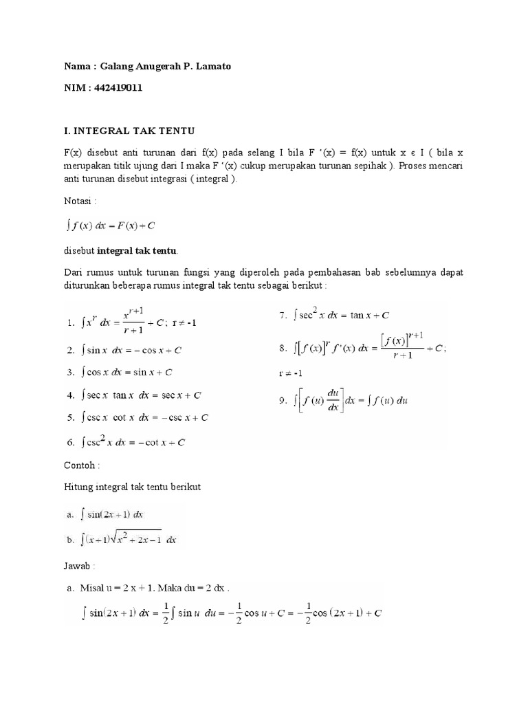 Rumus dan Teknik Integral Matematis | PDF