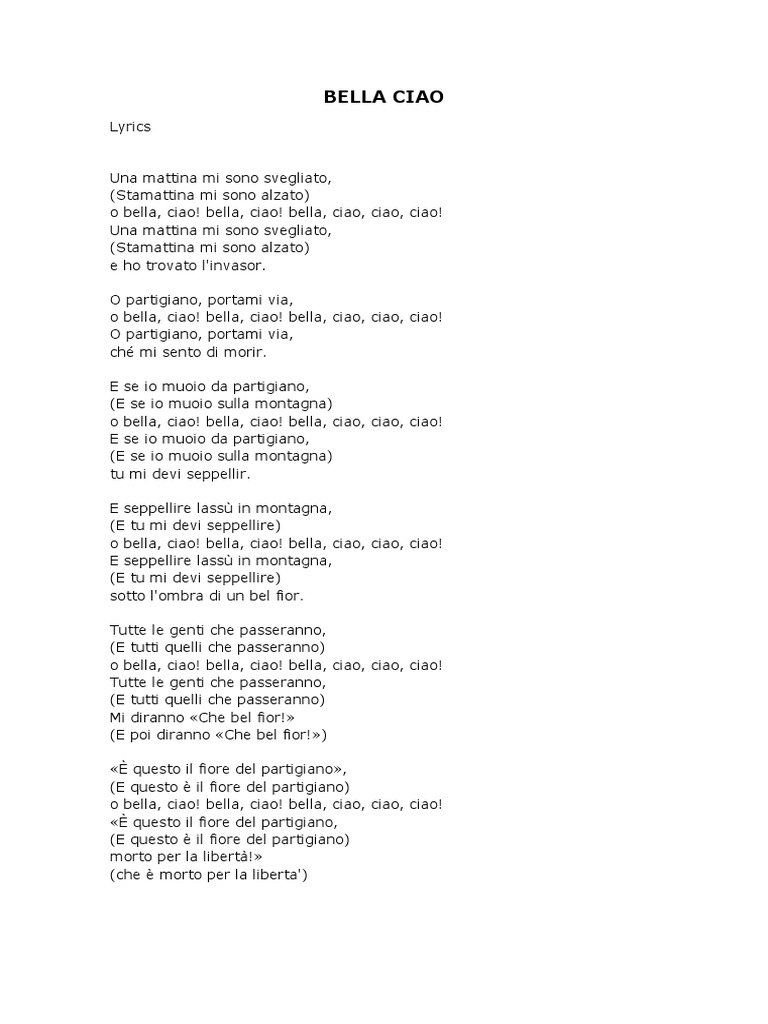 BELLA CIAO Lyrics | PDF