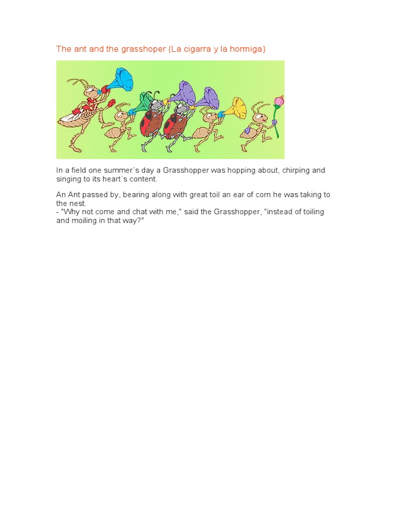 Ant and Grasshopper Fable Summary | PDF | Poetry