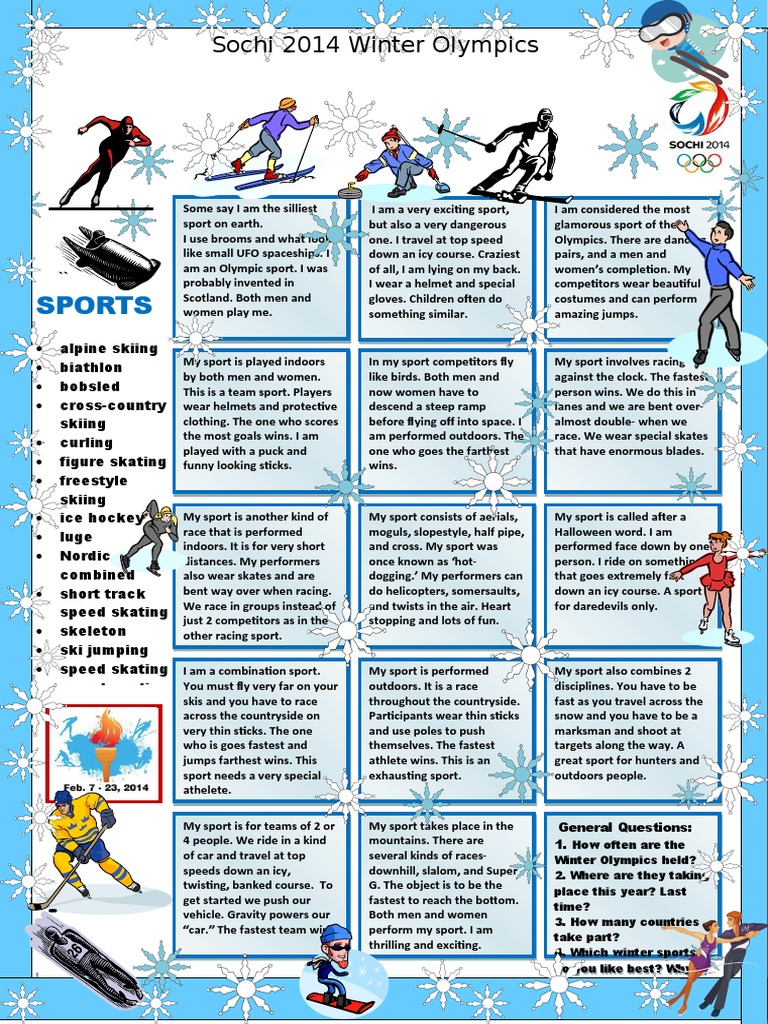 Winter Olympics Riddles With Key Fun Activities Games Games Warmers ...