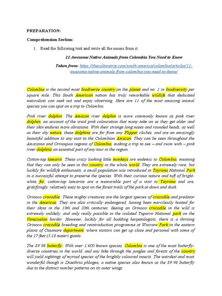 Read The Following Text and Write All The Nouns From It.: Preparation ...