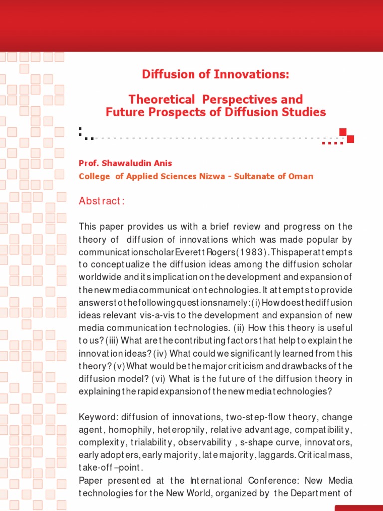 Diffusion of Innovations: Theoretical Perspectives and Future Prospects ...