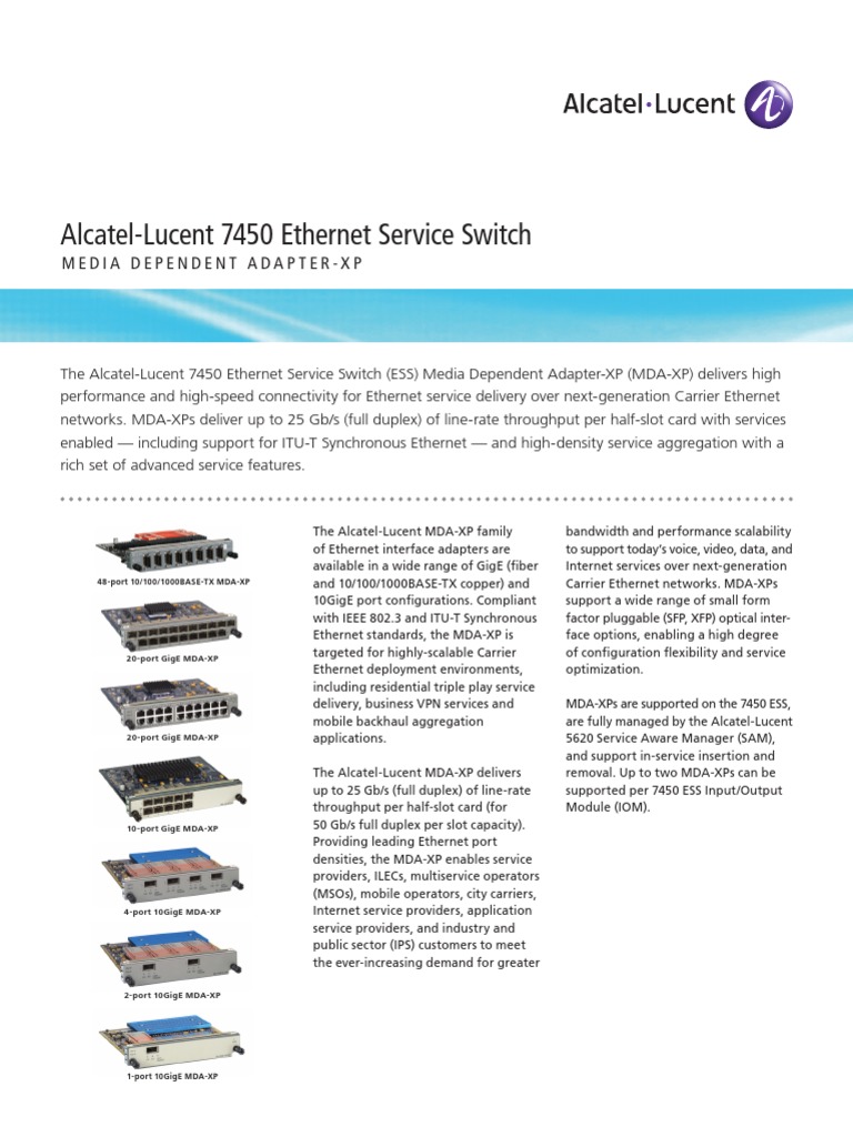 Alcatel-Lucent 7450 Ethernet Service Switch: Media Dependent Adapter-Xp ...