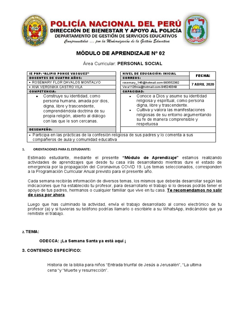 Módulo N°2 4 Años de Inicial - Personal Social | PDF | Jesús | Maestros