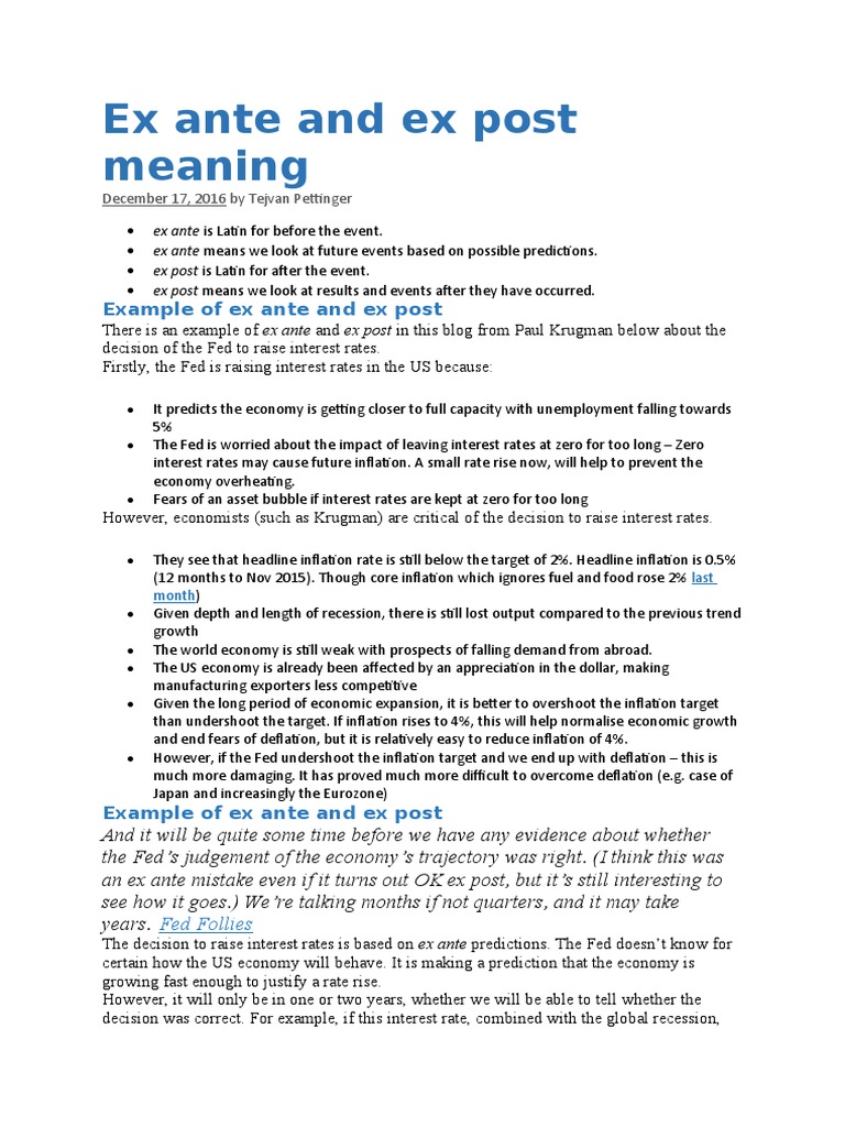 Ex Ante and Ex Post Meaning | PDF | Inflation | Interest Rates