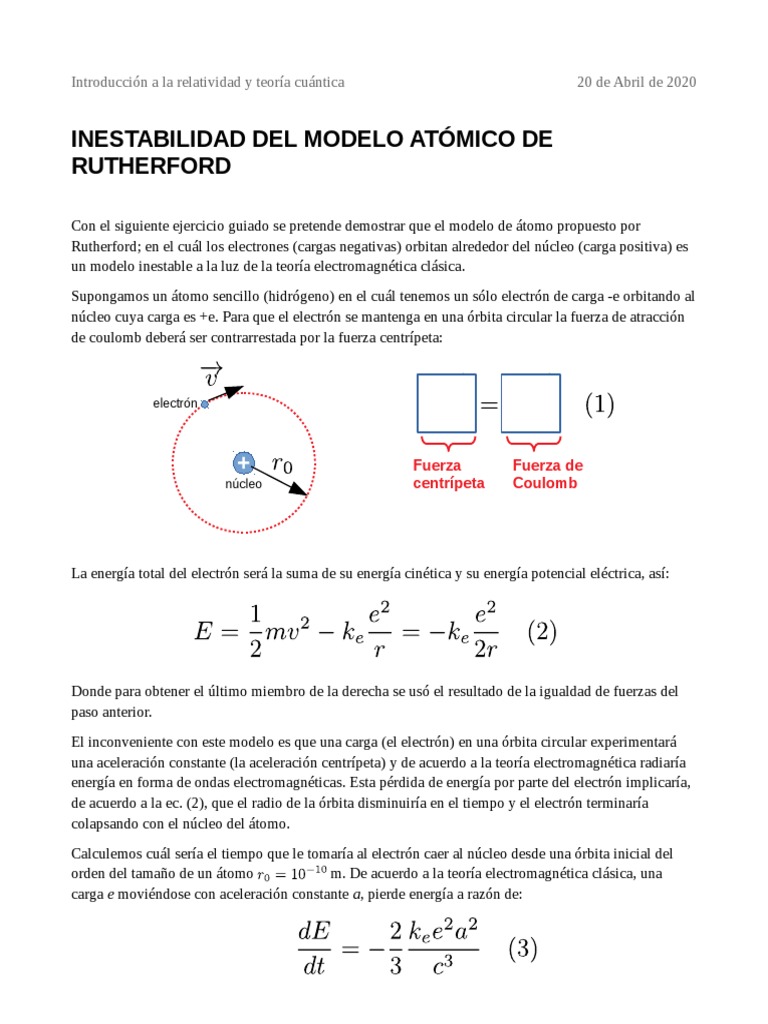 Inestabilidad Atomo | PDF | Electrón | Núcleo atómico