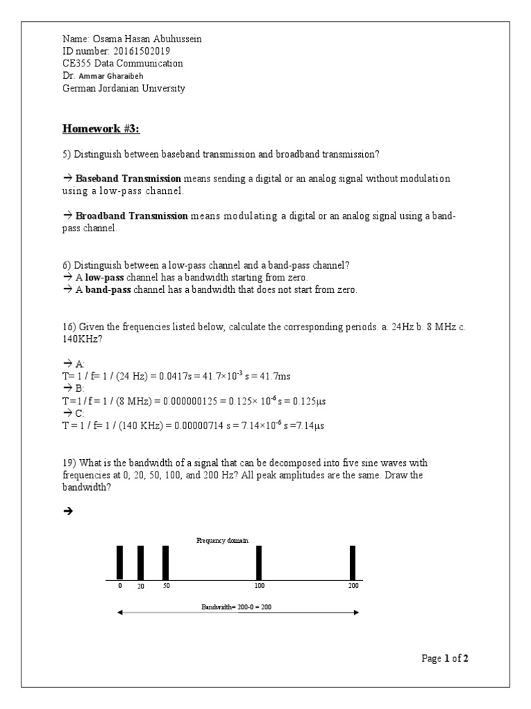 Data Communications hw3 | PDF | Bandwidth (Signal Processing) | Data Transmission