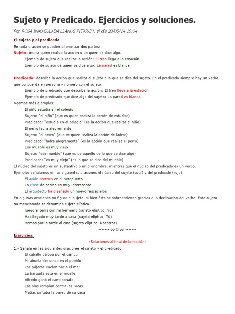 Sujeto y Predicado | PDF | Asunto (gramática) | Predicado (Gramática)