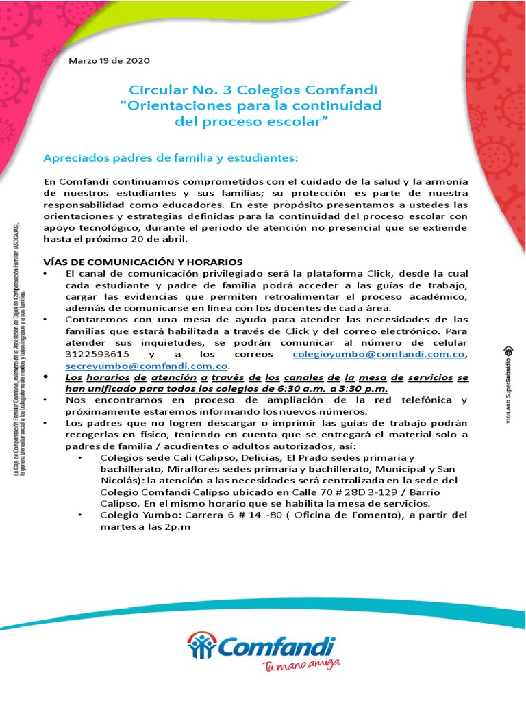 Circular Colegios N.3 Marzo 19 de 2020 Ok - 1 | PDF | Enseñando y ...