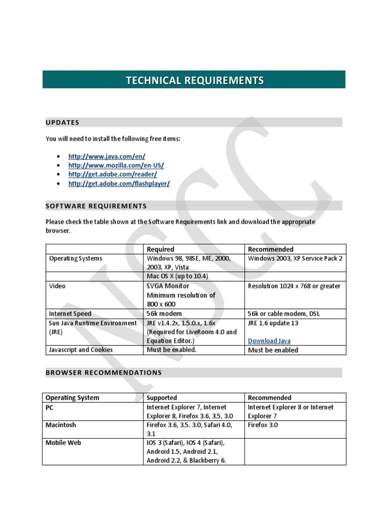 Technical Requirements | PDF | Safari (Web Browser) | Internet Explorer