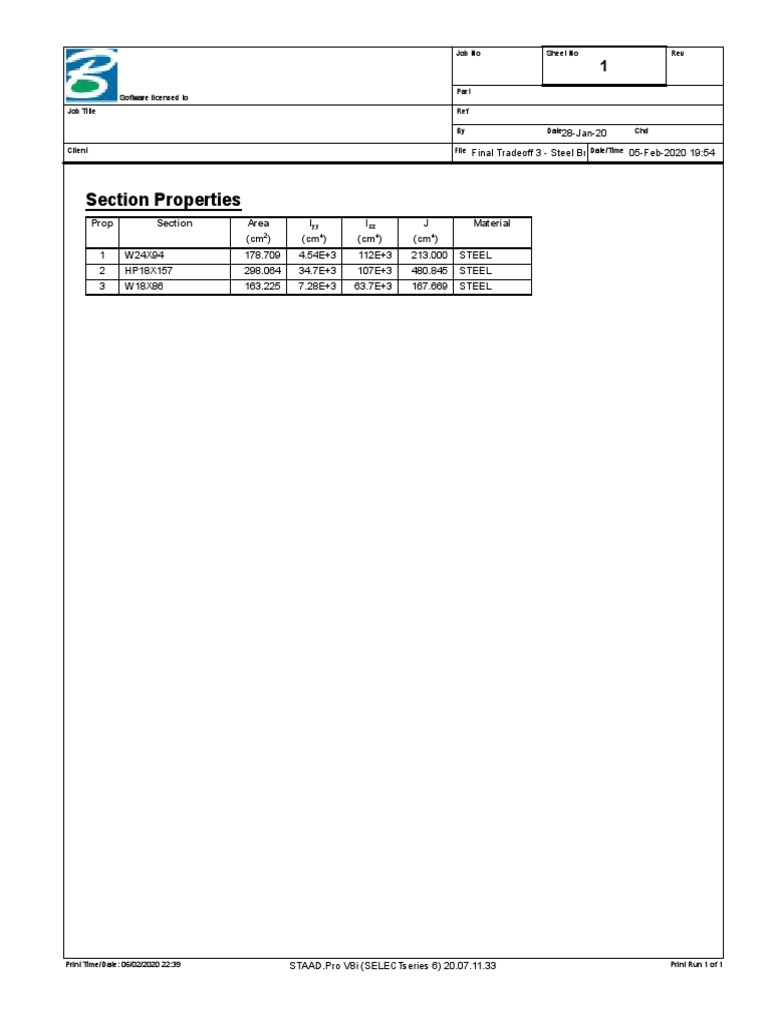 Section Properties: Job No Sheet No Rev | PDF
